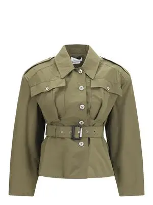 Alexander McQueen Cropped Belted High-neck Jacket - Green