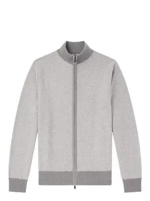 N.peal Birdseye Textured Organic Cashmere Zip-up Cardigan - Gray