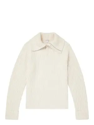 Bottega Veneta Ribbed-knit Cashmere And Wool-blend Half-zip Sweater - Neutrals