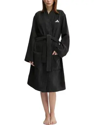 Adidas Logo Embroidered Belted Bathrobe - Black