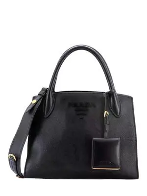 Prada Monochrome Saffiano And City Calf Small Tote Bag - Black