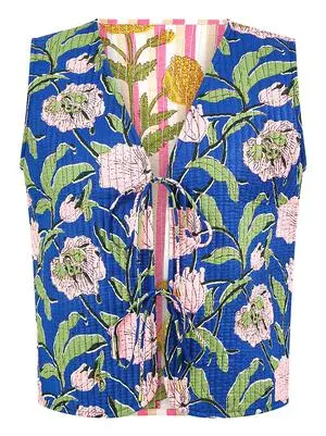 YUMI Reversible Quilted Cotton Waistcoat With Floral Print - Blue