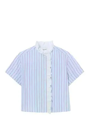 Claudie Pierlot Ruffle-trimmed Striped Shirt - Blue