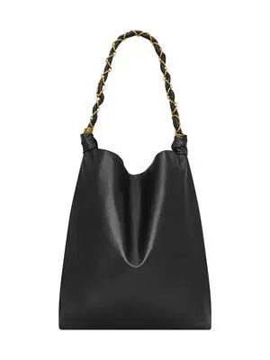Saint Laurent Amalia Smooth Leather Bag With Woven Cassandre Jewelry Chain Strap - Black