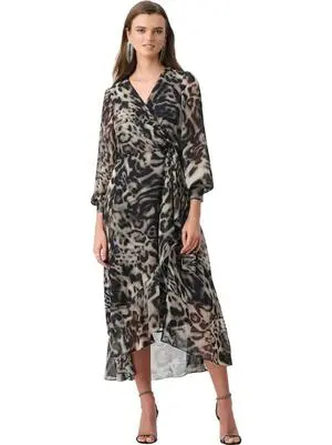 JOSEPH RIBKOFF Joseph Ribkoff Chiffon Printed Fit And Flare Wrap Dress