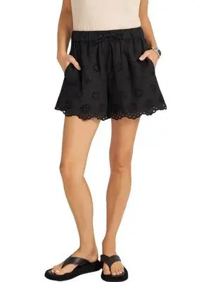 Matty M. Nala Scalloped Eyelet Cotton Shorts - Black