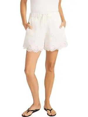 Matty M. Nala Scalloped Eyelet Cotton Shorts - Vellum