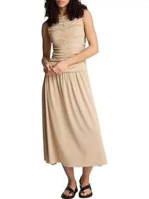KENNETH COLE Sleeveless Ruched A-line Midi Dress - Burlap