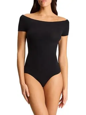 Commando Ballet Off-the-shoulder Cap Sleeve Bodysuit - Black