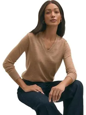 Brooks Brothers Ultimate Merino Wool V-neck Sweater - Camel