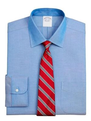 Brooks Brothers Stretch Supima Cotton Non-iron Pinpoint Oxford Ainsley Collar Dress Shirt - Blue