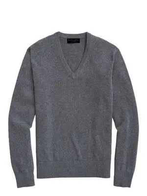 Brooks Brothers 3-ply Cashmere V-neck Sweater - Grey