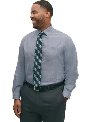 Brooks Brothers Big & Tall Stretch Supima Cotton Non-iron Pinpoint Oxford Ainsley Collar, Gingham Dress Shirt - Navy