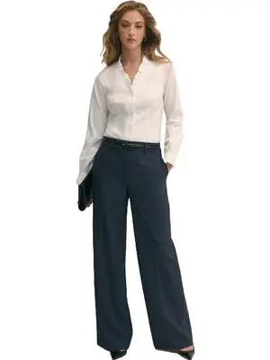 Brooks Brothers The Essentials Wide-leg Trousers In Wool Blend - Navy