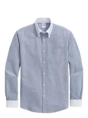 Brooks Brothers Friday Shirt, Oxford With White Collar - Blue