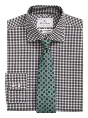 Brooks Brothers X Thomas Mason Cotton English Collar, Checked Dress Shirt - Brown