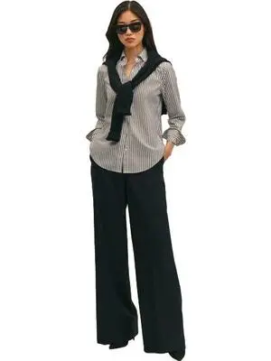 Brooks Brothers Wool Flannel High Waisted Wide-leg Pant - Black