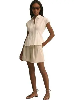 Brooks Brothers Supima Cotton Sateen Pleated Peplum Shirt - White