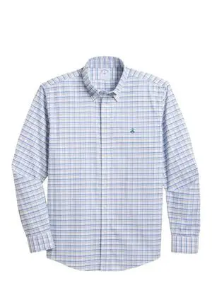 Brooks Brothers Stretch Non-iron Cotton-oxford Polo Button-down, Check Sport Shirt - Blue