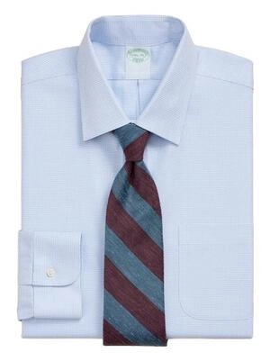 Brooks Brothers Explorer Collection Non-iron Twill Ainsley Collar, Check Dress Shirt - Hydrangea