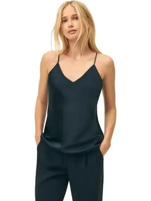 Brooks Brothers Washable Silk Charmeuse V-neck Camisole - Navy