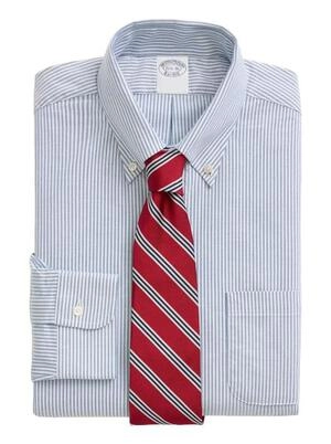 Brooks Brothers American-made Oxford Cloth Button-down Stripe Dress Shirt - Blue