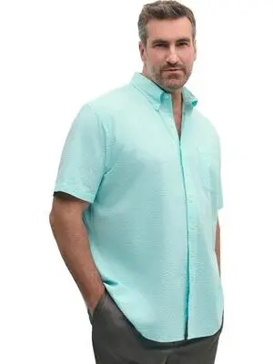 Brooks Brothers Big & Tall Cotton Seersucker Polo Button-down Collar, Short-sleeve Shirt - Blue