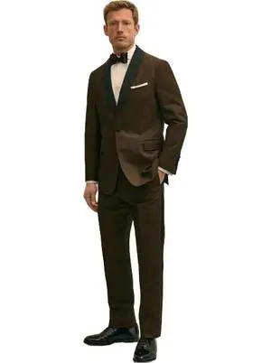 Brooks Brothers Classic Fit Cotton-linen 1818 Shawl Collar Tuxedo - Brown
