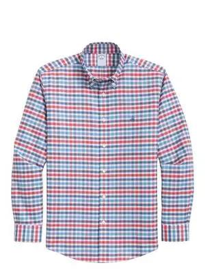 Brooks Brothers Stretch Cotton Non-iron Oxford Polo Button Down Collar, Bold Check Shirt - Red