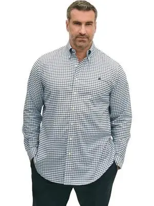 Brooks Brothers Big & Tall Stretch Cotton Non-iron Oxford Polo Button Down Collar, Checked Shirt - Hydrangea