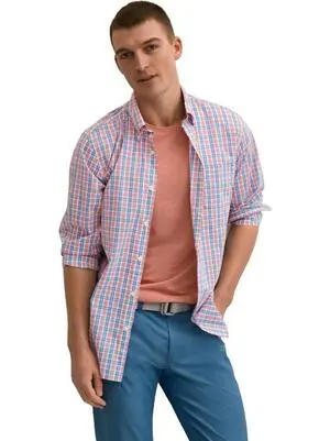 Brooks Brothers Performance Series Stretch Polo Button-down Collar, Check Sport Shirt - Peach