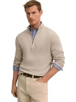 Brooks Brothers Supima Cotton Pique Quarter-Zip Sweater Camel