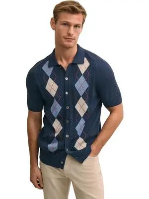 Brooks Brothers Supima Cotton Argyle Short-sleeve Cardigan - Navy