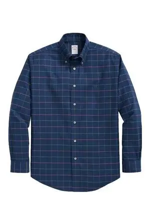 BROOKS BROTHERS Stretch Cotton Non-iron Oxford Polo Button Down Collar Multi Windowpane Shirt