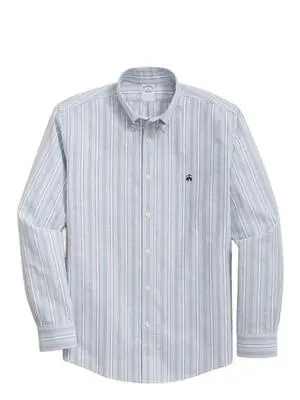 Brooks Brothers Stretch Non-iron Oxford Button-down Collar, Outline Stripe Sport Shirt - Hydrangea