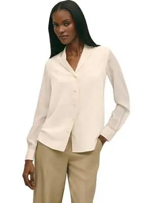 Brooks Brothers Silk Crepe Notch-collar Blouse - Marshmallow
