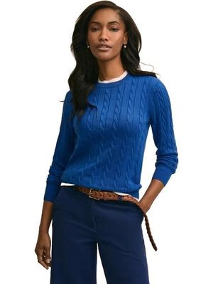 Brooks Brothers Supima Cotton Cable Crewneck Sweater - Blue