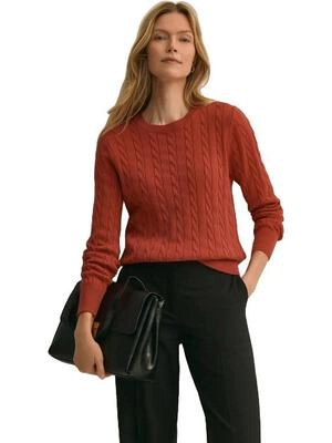 Brooks Brothers Supima Cotton Cable Crewneck Sweater - Red