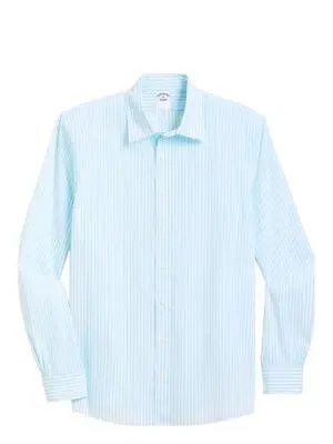 Brooks Brothers Performance Series Stretch Spread Collar, Striped Sport Shirt - Aqua