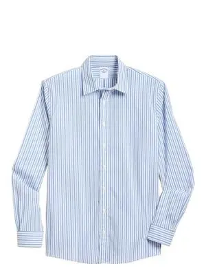 Brooks Brothers Performance Series Stretch Spread Collar, Striped Sport Shirt - Navy