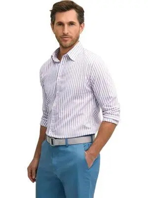 Brooks Brothers Performance Series Stretch Spread Collar, Ribbon Stripe Sport Shirt - Blue