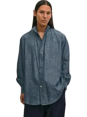 Brooks Brothers X Engineered Garts Cotton Chambray Wing Collar Overd Dress Shirt - Blue