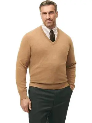 Brooks Brothers Big & Tall 3-ply Cashmere V-neck Sweater - Brown