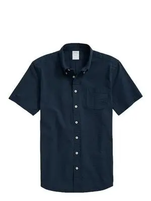 Brooks Brothers Stretch Cotton Seersucker Button-down Collar Short-sleeve Sport Shirt - Navy