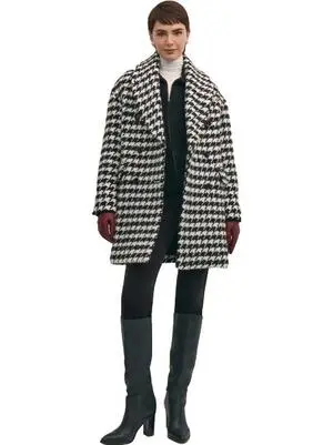 Brooks Brothers Oversized Wool Houndstooth Coat - Black