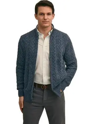 Brooks Brothers Supima Cotton Full-zip Cable Knit Sweater - Navy