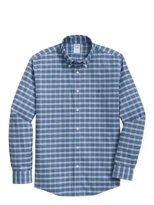 Brooks Brothers Stretch Non-iron Oxford Button-down Collar, Tartan Sport Shirt - Hydrangea