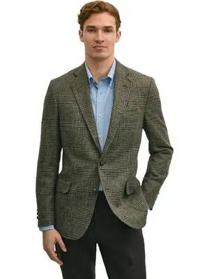 Brooks Brothers Classic Fit Wool-cotton Tweed Check Sport Coat - Olive