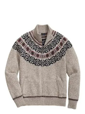 Brooks Brothers Merino Wool Fair Isle Zip Cardigan - Beige