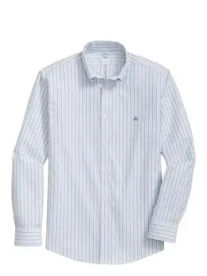 Brooks Brothers Stretch Cotton Non-iron Oxford Polo Button-down Collar, Alternating Stripe Shirt - Blue